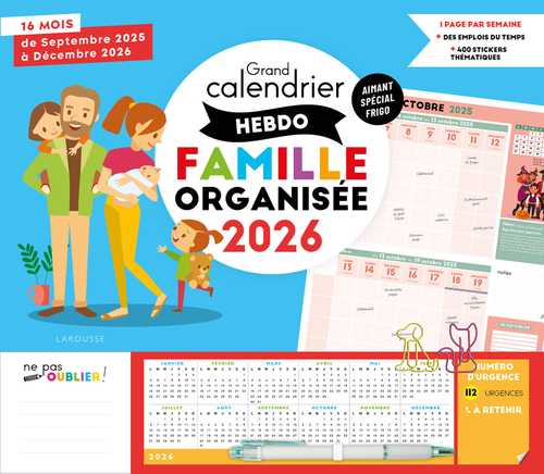 Grand calendrier hebdo Famille organisée 2026 (Calendrier 2025), de ...